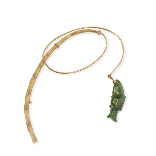 14k Fly Fishing Pin With Jade Fish