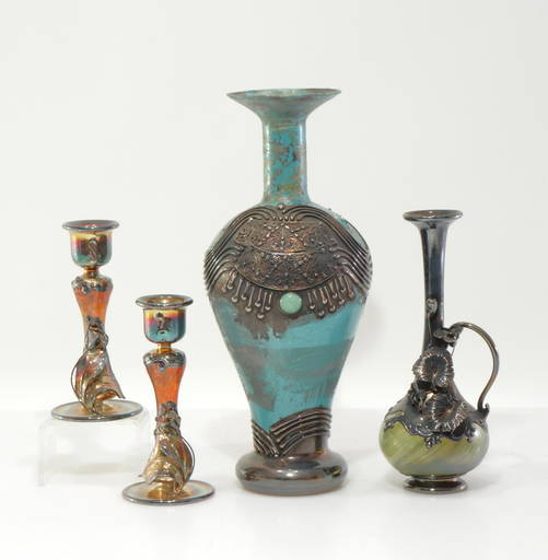 David Barak & Other Sterling Overlay Art Glass
