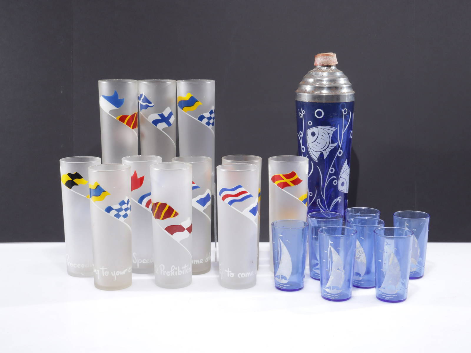 Nautical Cocktail Glasses & Shaker Auction