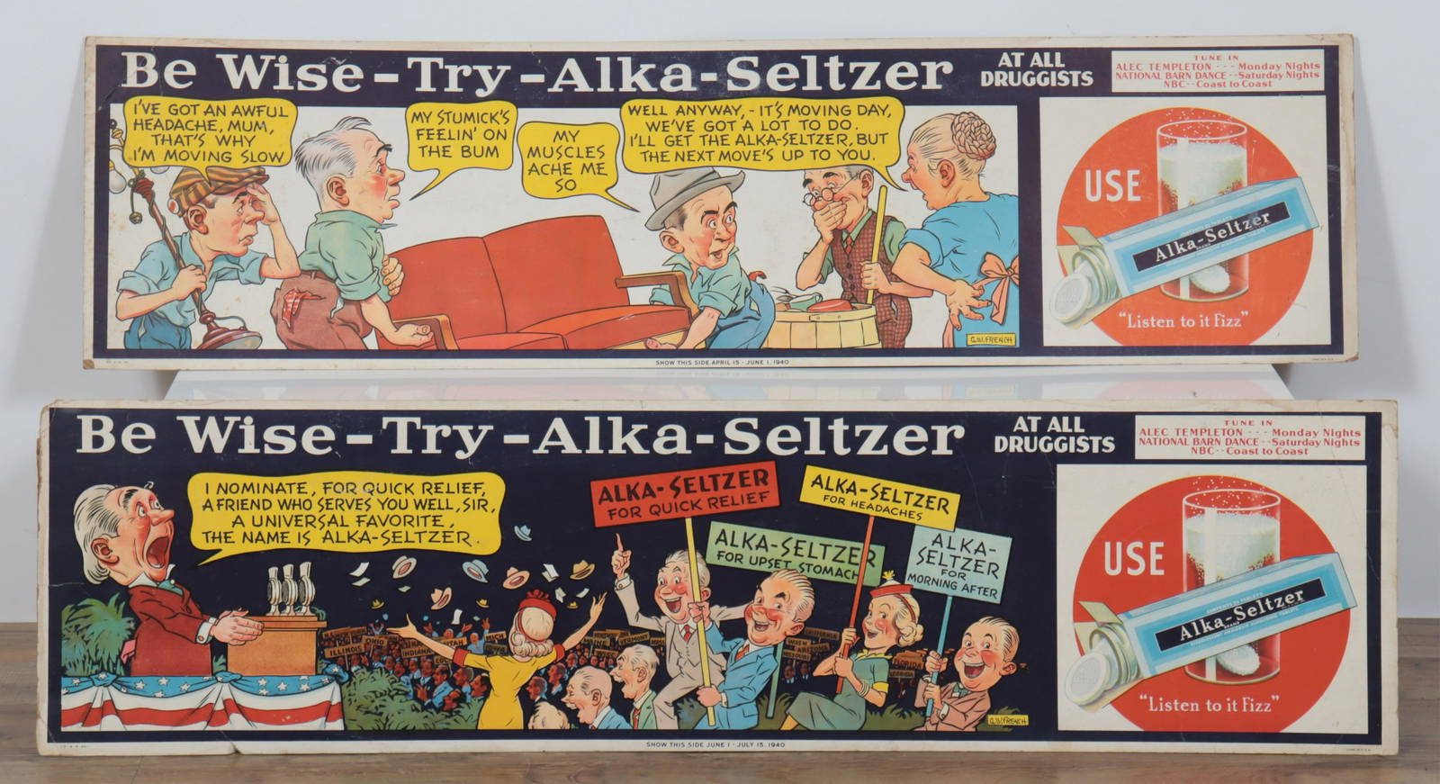 Two Reversible Alka-seltzer Cardboard Signs Auction