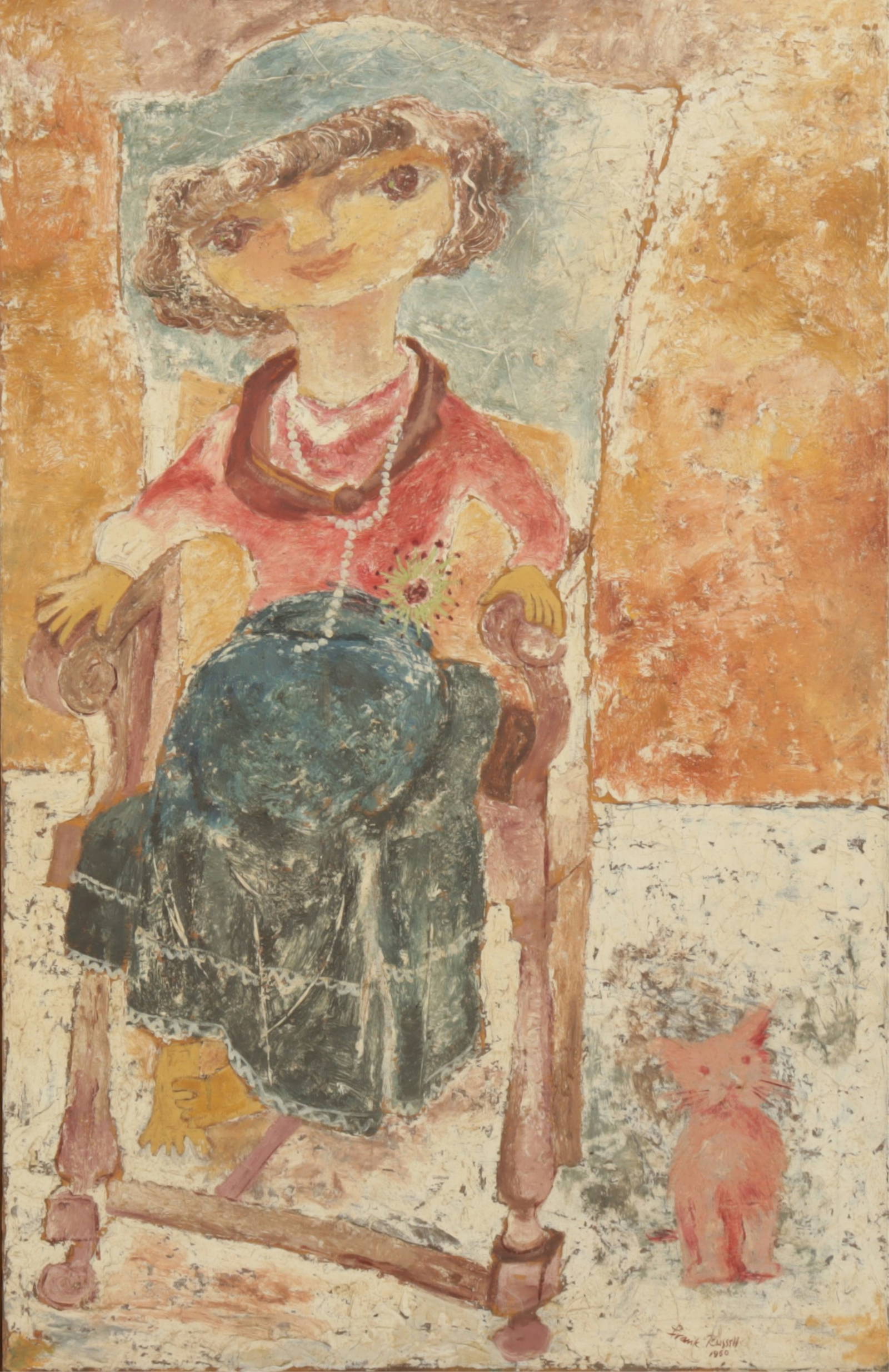 Frank Russell - Gertrude And Cat - O/c Auction