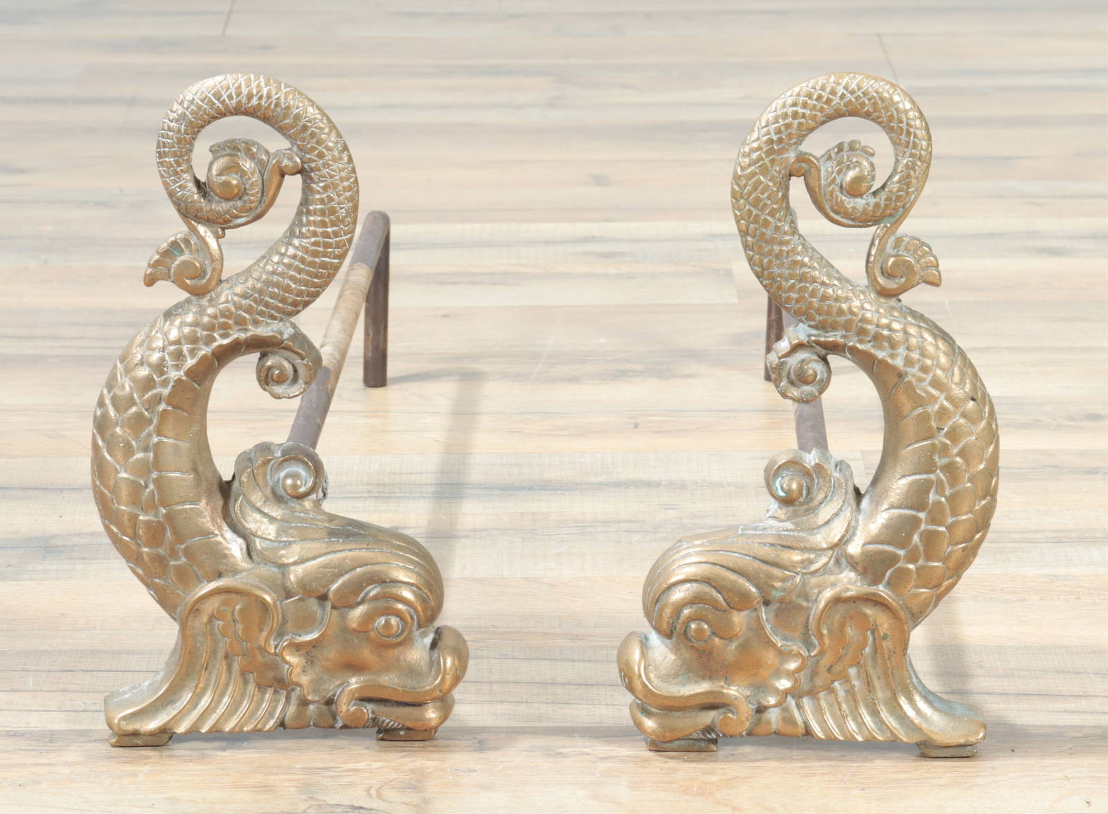 Pair Bradley & Hubbard Brass Dolphin Andirons Auction