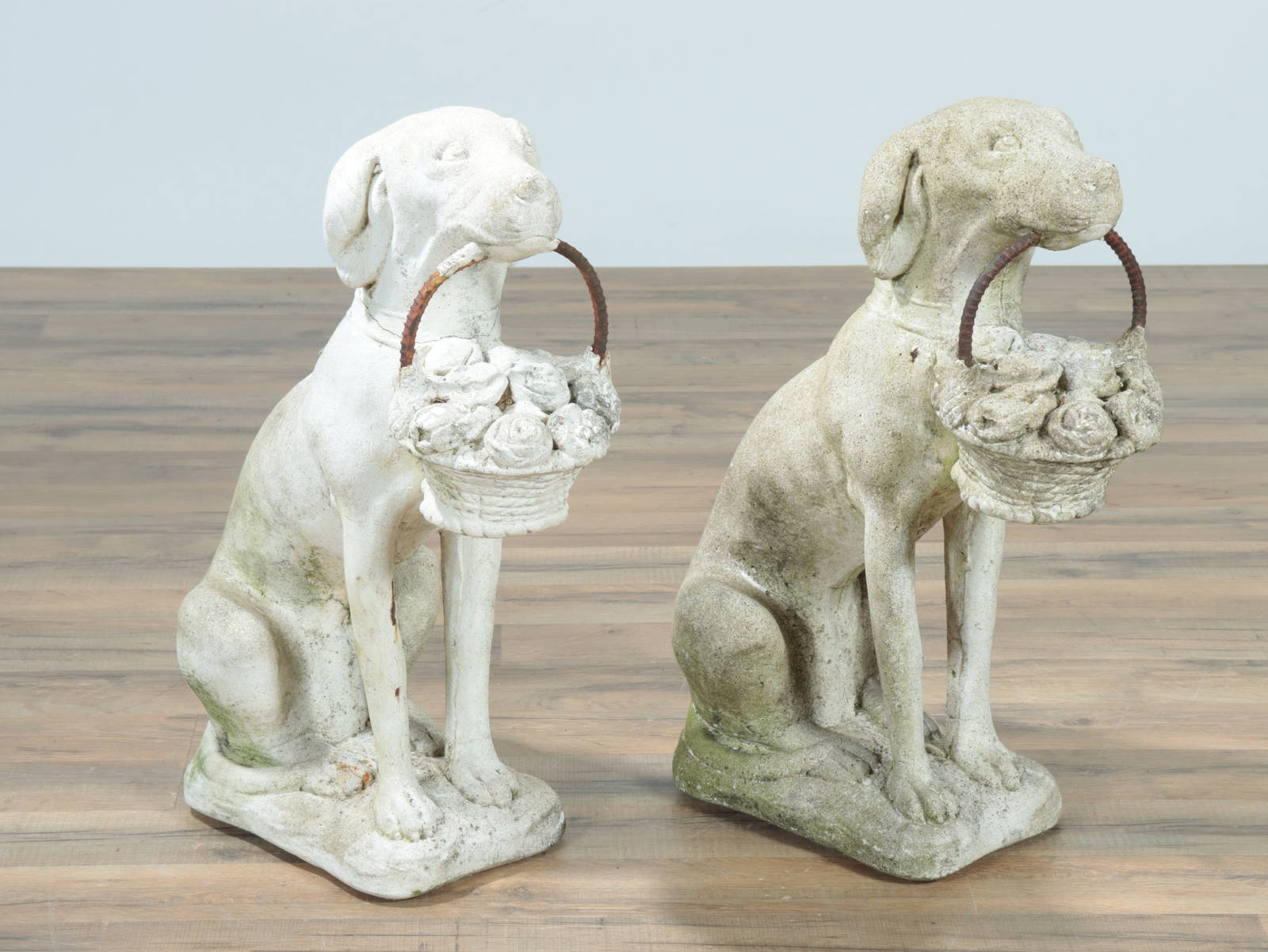 Pair Painted Cast Dogs With Flower Baskets Auction