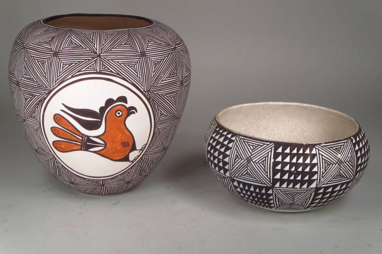 Two Acoma Pottery Vessels By Gail Leno, C. 1960
