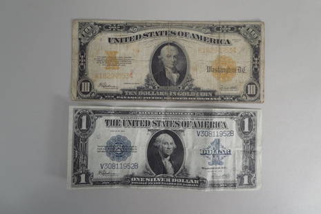 Two U.s. Ten Dollar Currency Notes Silver Certificate And Reserve Note