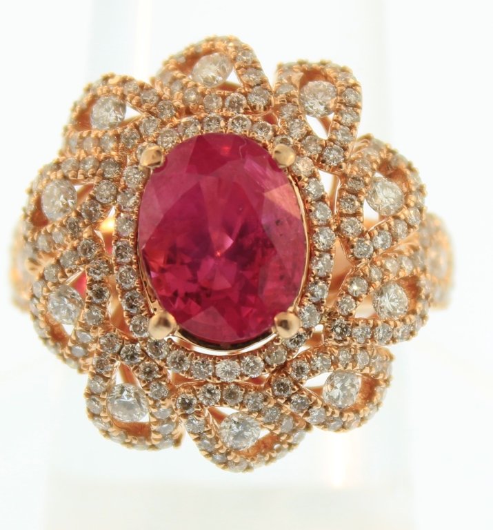 18K Pink Gold Ruby & Diamond Ring