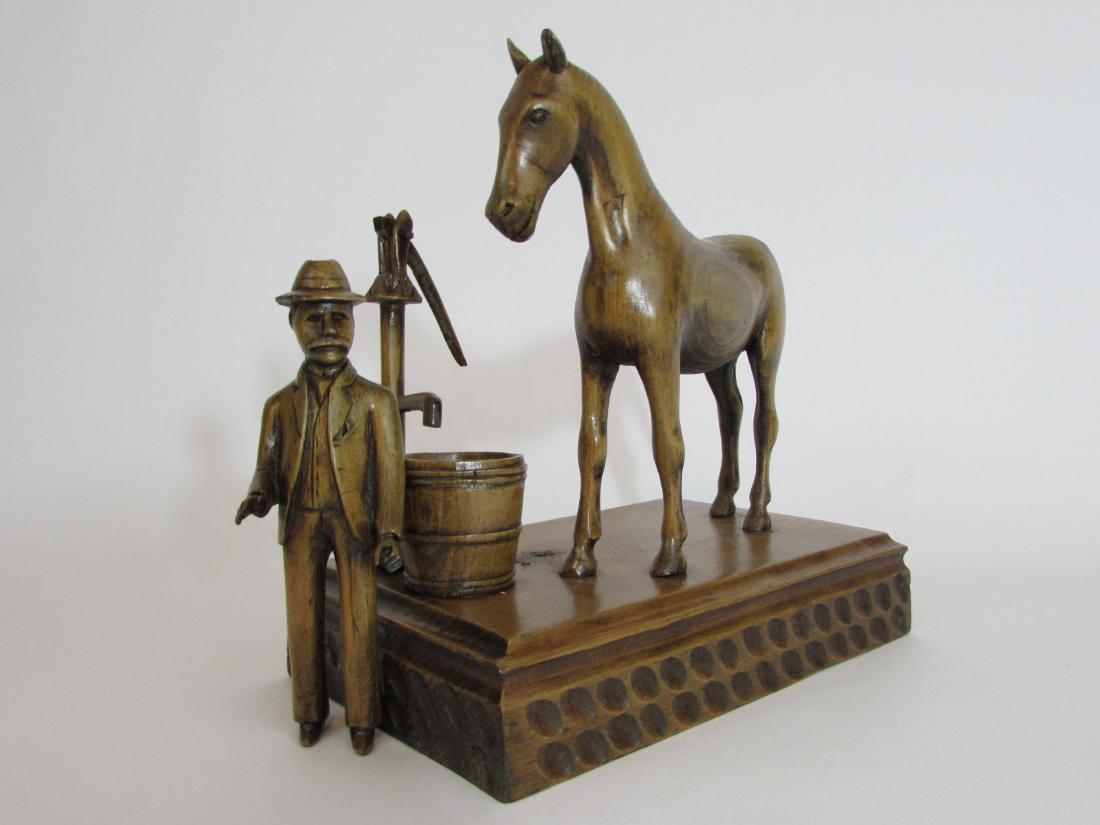 Anna Larkin, Wood Carving, "man And Horse At Water Well
