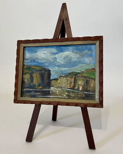 Larson, Signe (1908 1993) Oil, Small Fjord Painting With Easel