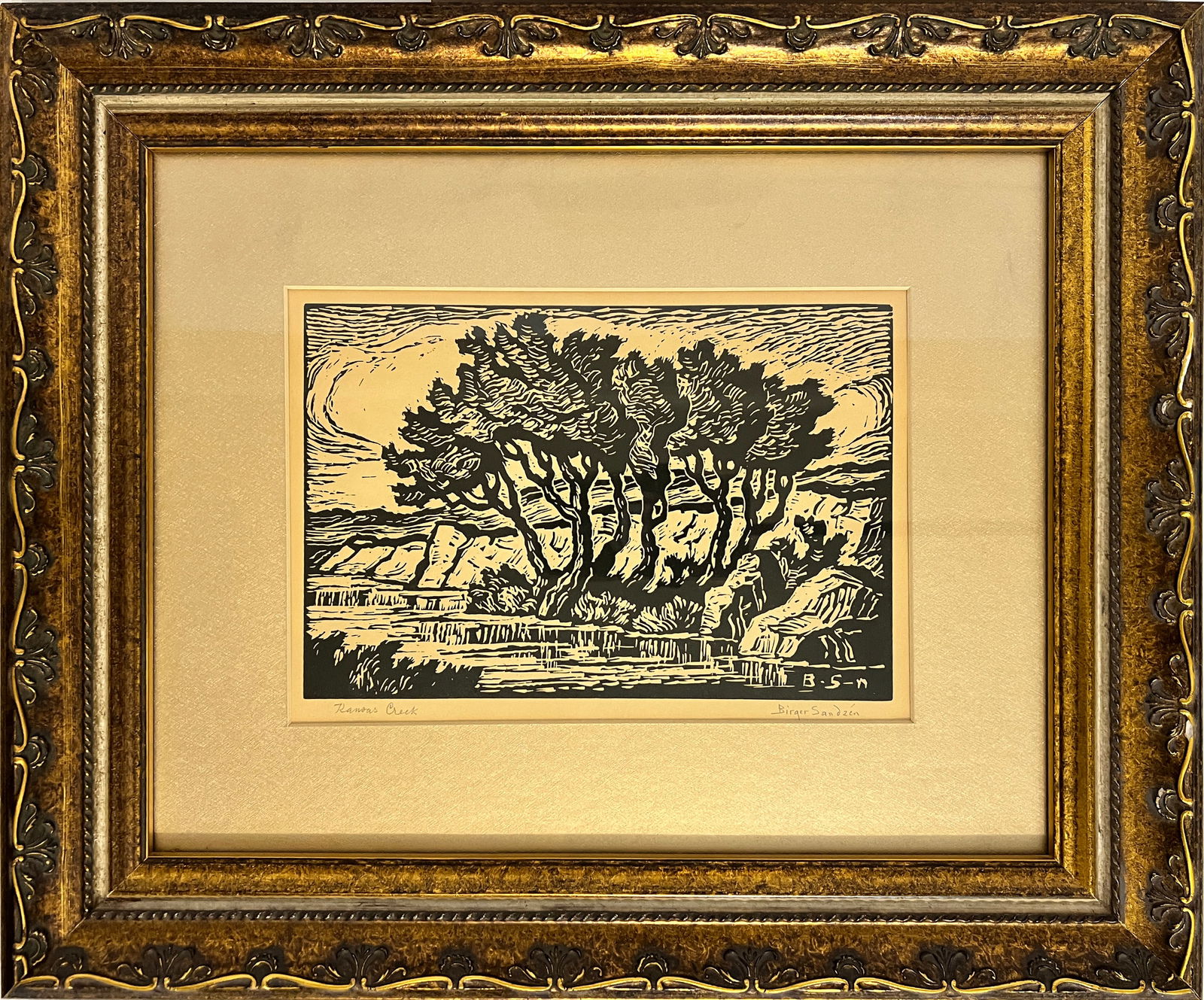 Sandzen, Birger (1871-1954) "kansas Creek" 1936 Linoleum Cut Auction