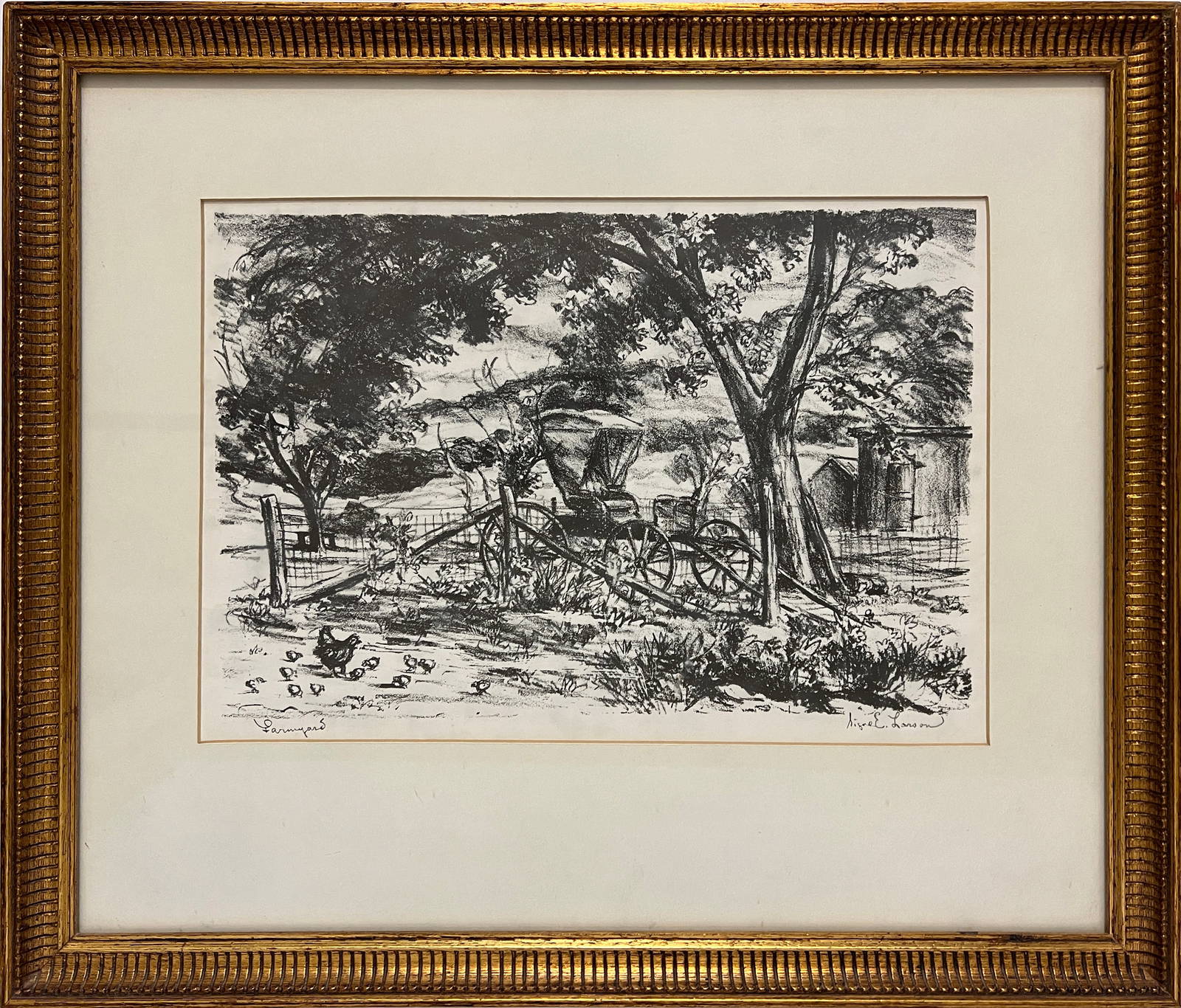 Larson, Signe (1908-1993) "farmyard" Lithograph Auction