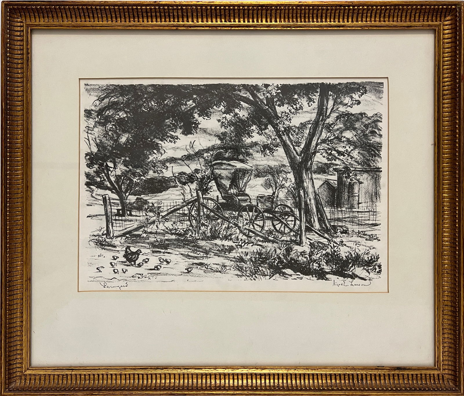 Larson, Signe (1908-1993) "farmyard" Lithograph Auction