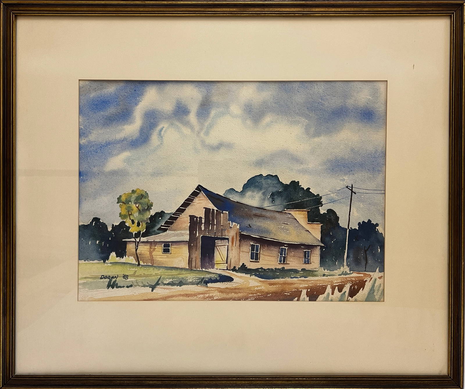 Barham, Doran (1926-1999) Barn, 1948 Watercolor Auction