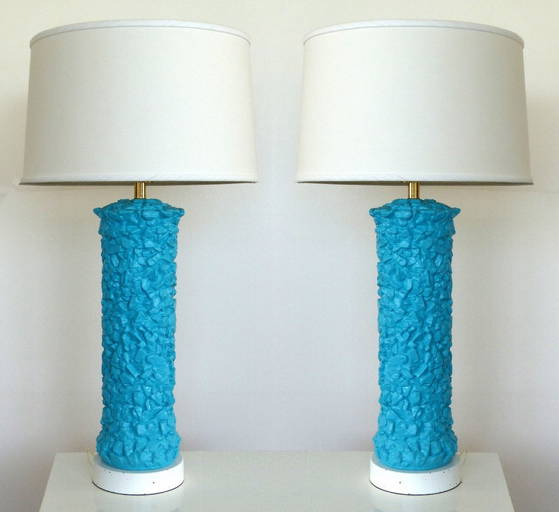 Mid Century Modern Lacquered Pebbles Table Lamps, Pair