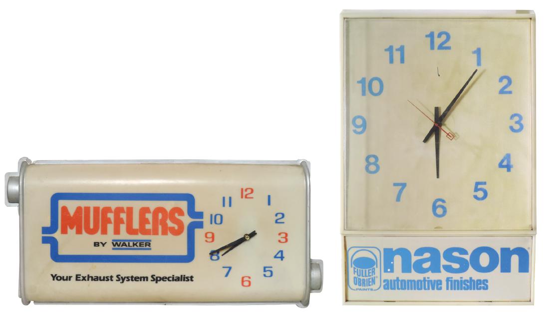 Automotive clocks (2), Mufflers by Walker & Nason