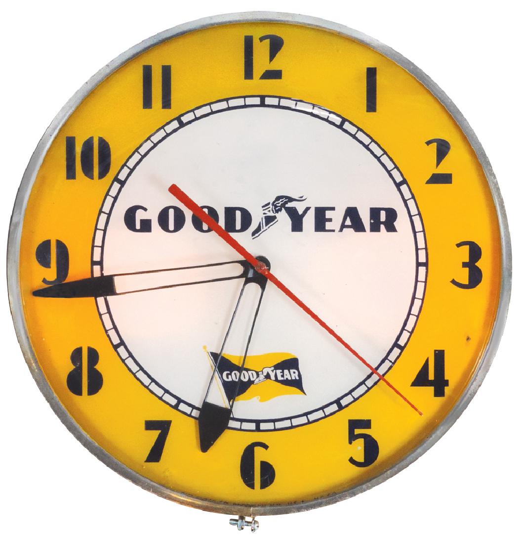 Automotive clock, Goodyear, mfgd by Pam Clock Co.,