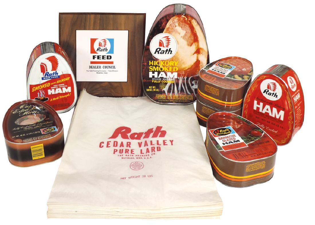 Rath Packing Co. tins, sign & sacks (32), (7) canned