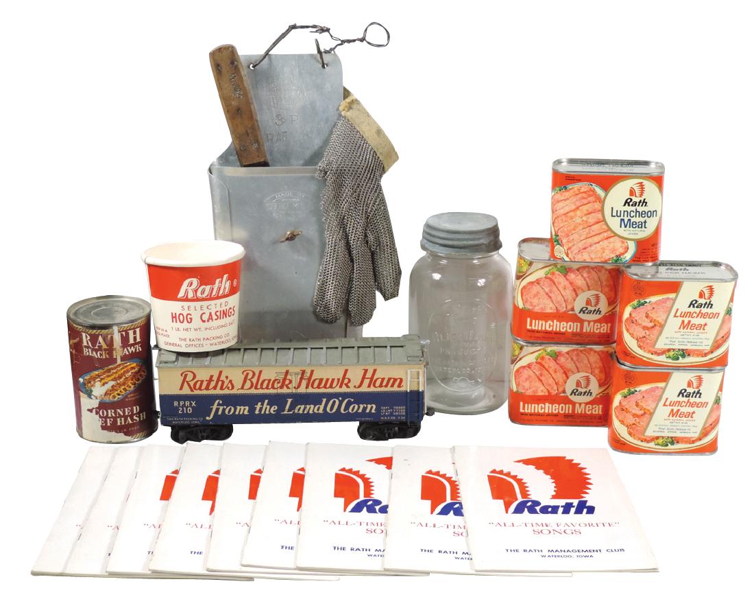 Rath Packing advertising items, 1 embossed glass qt