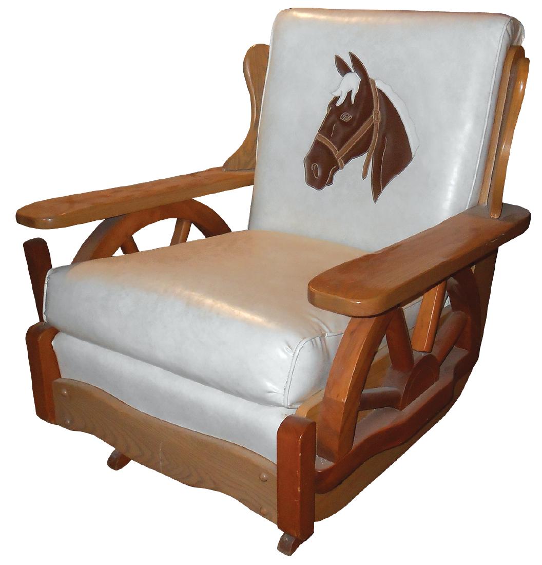 Western ranch furniture, rocker, vinyl & wood, horse