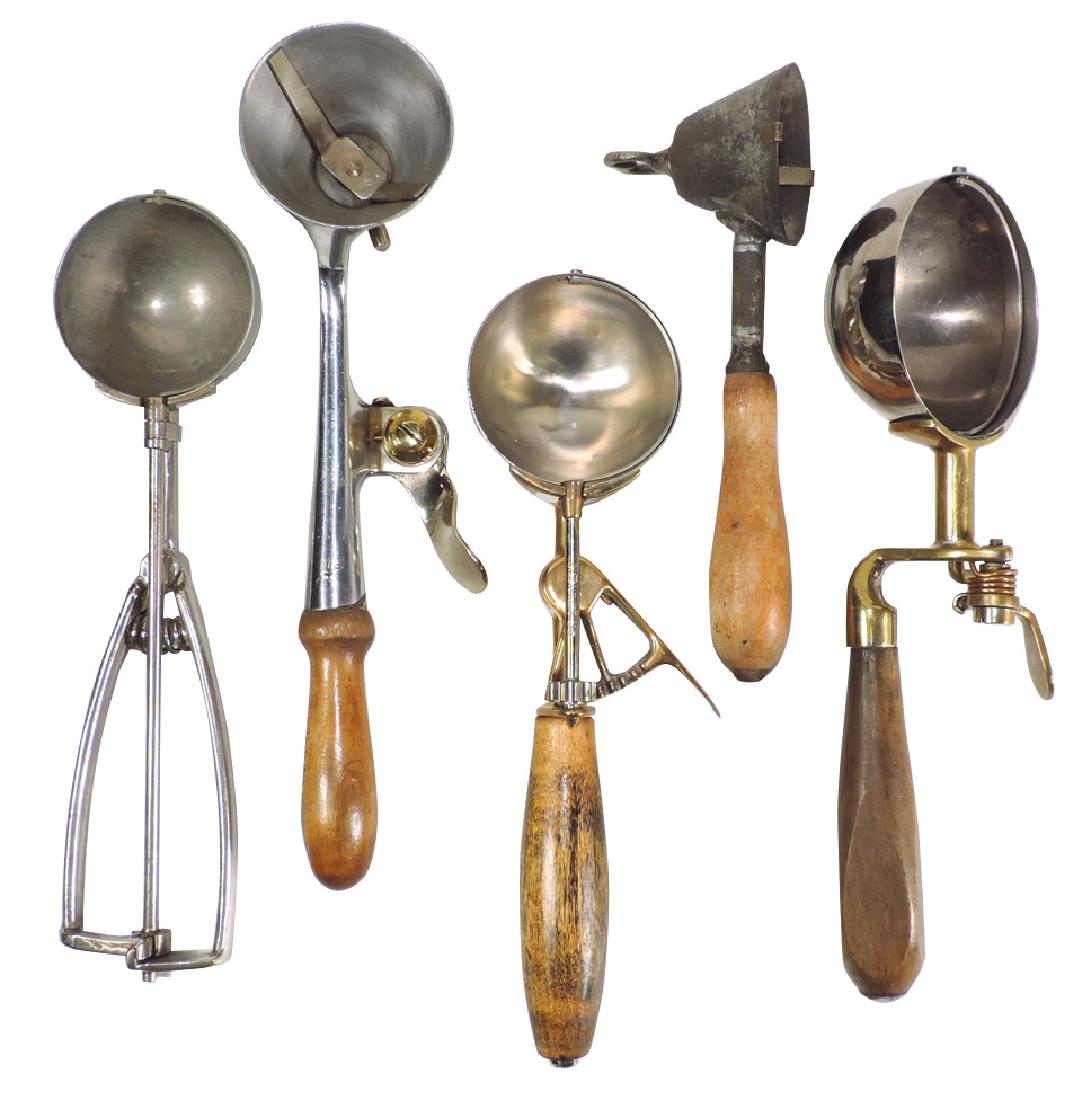 Ice cream dippers (5), assorted round & conical, (2)