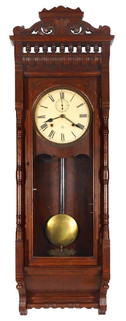 Clock, Ansonia regulator, oak long drop w/second sweep,