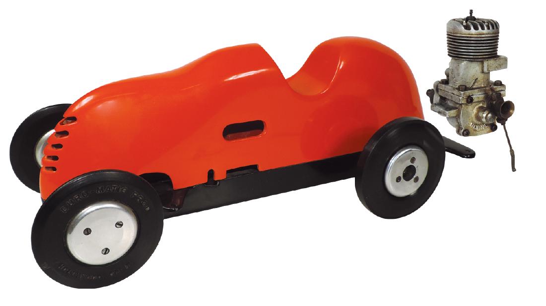 A Circa 1940s Mccoy Teardrop Tether Car W/ Hornet Motor