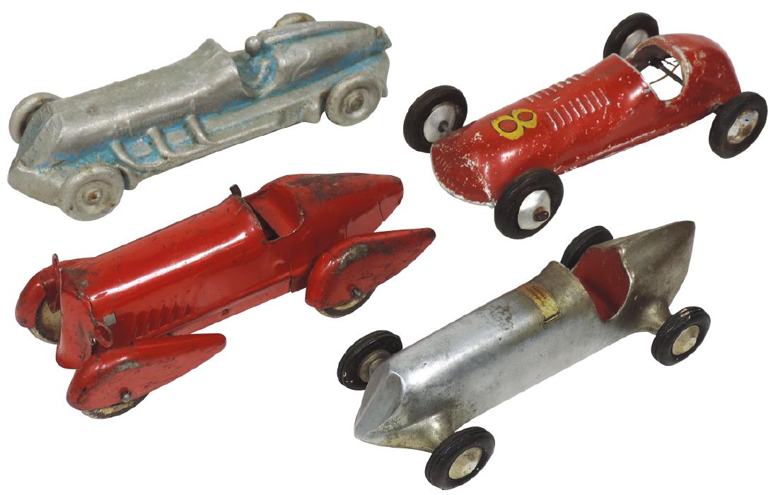 Toy race cars (4), Indy car #2, Indy racer #8