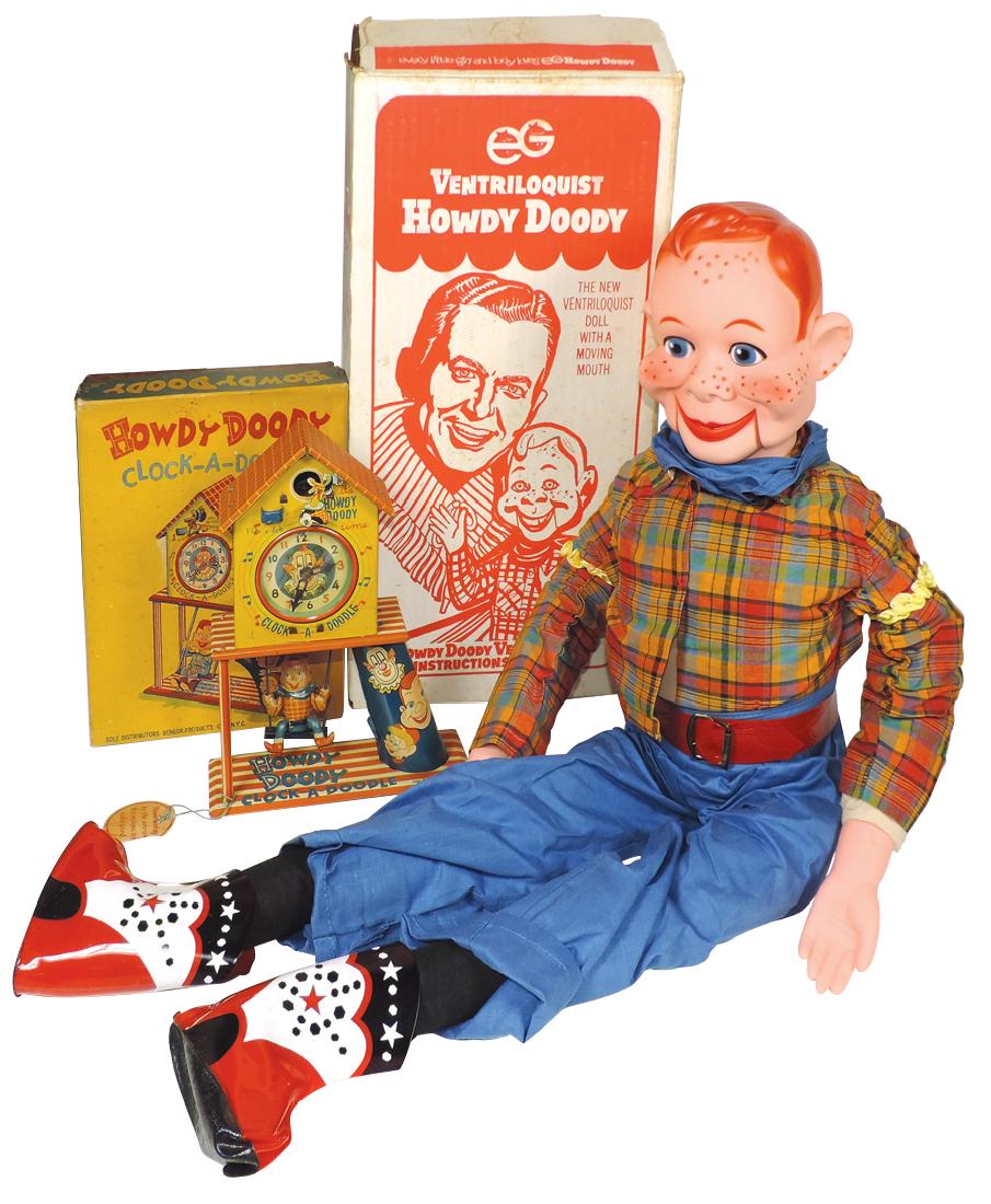 Toys (2), Howdy Doody Clock-A-Doodle litho on tin
