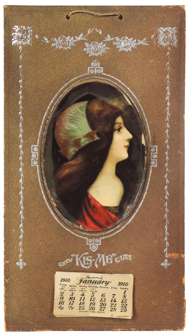 Chewing gum calendar, "Kis-Me" Gum, padded cdbd w/full