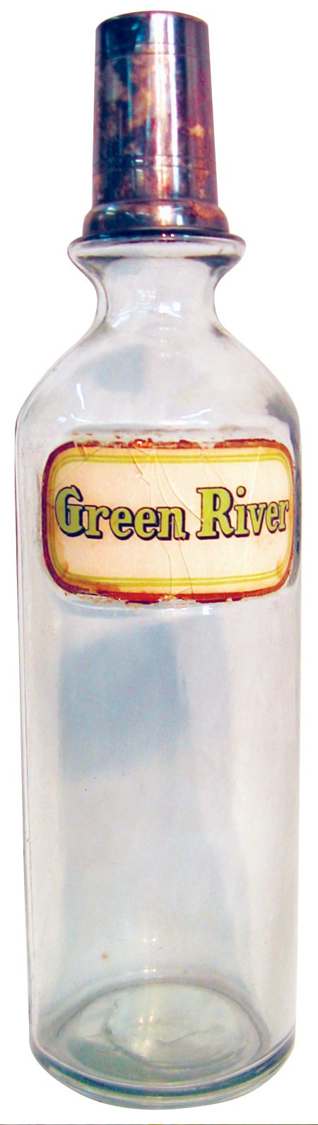 743: Syrup bottle, Green River label under glass soda f