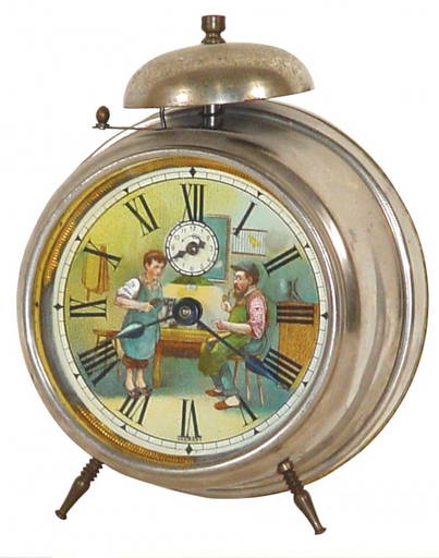 Clock, Animated Alarm, Shoe Maker Dial, Metal Cloc