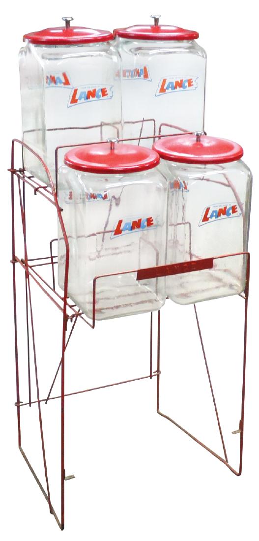 Country store Lance cracker/candy display rack, 4 glass