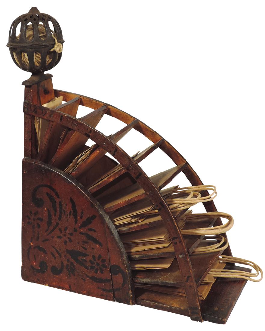 Country store sack rack w/string holder, wood