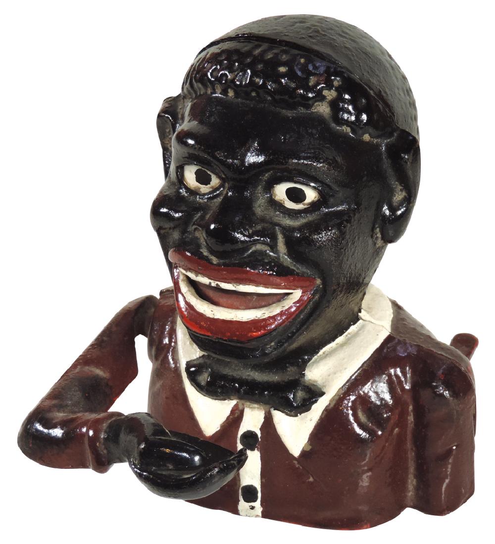 Mechanical bank, Jolly Nigger, stamped Made in England