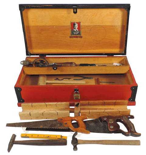 Toy Buddy "l" Tool Chest, Wood W/metal Corners