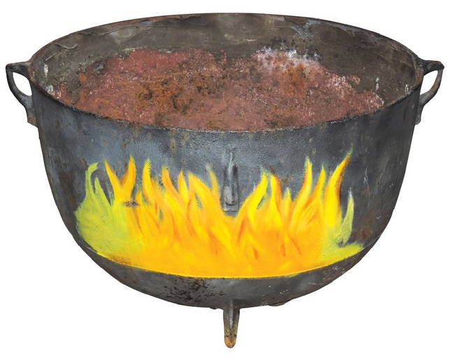Cast Iron Caldron, 3 Leg Base, Double Handles & Painted