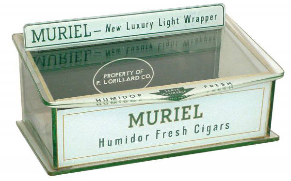 Muriel Cigar Humidor, Glass W/adv Marquee & Hinged