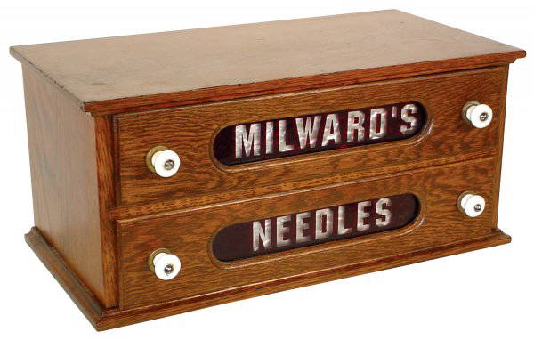 Needle Cabinet, Milward's, Oak 2 Drwr Case W/ruby