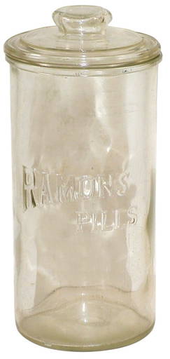 Ramon's Pills Drug Store Display Jar, Embossed Gla