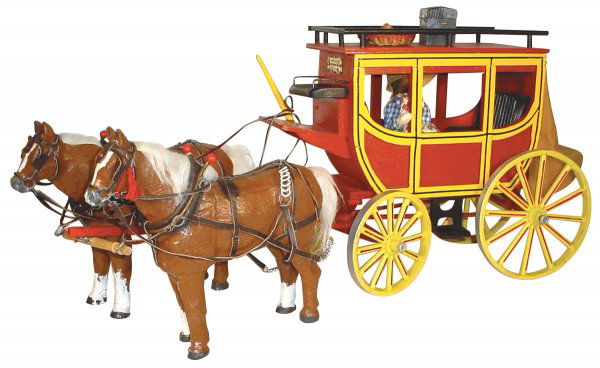 1118: Scale model horse-drawn stagecoach w/driver, 1/12