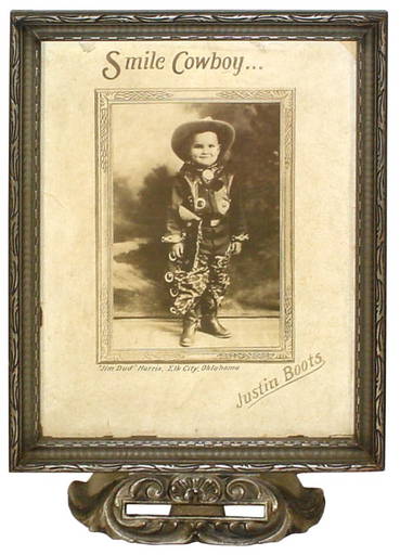 Justin Cowboy Boot Counter Display Sign, Wood Fra