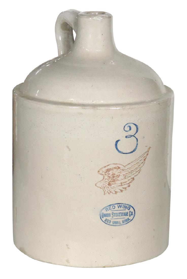 Stoneware shoulder jug, Red Wing 3 gal "Wing", from Red