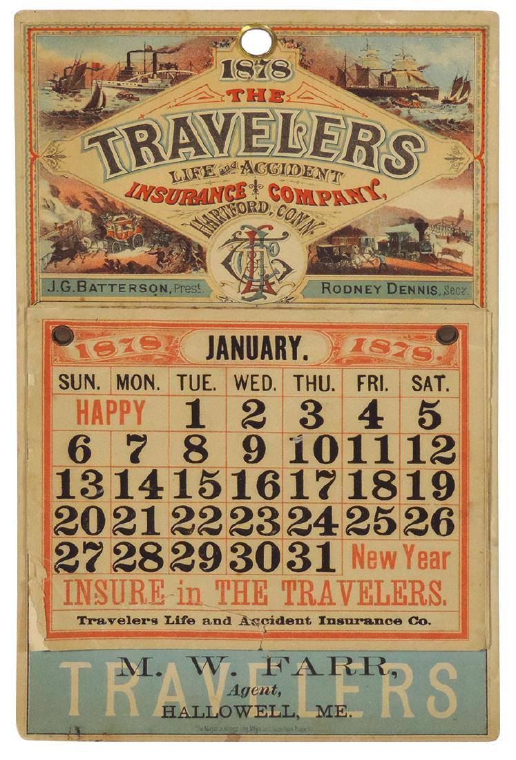 Insurance calendar, 1878, The Travelers Life & Accident