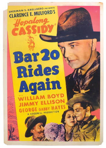 Movie Poster, Western Hopalong Cassidy "bar 20 Rides