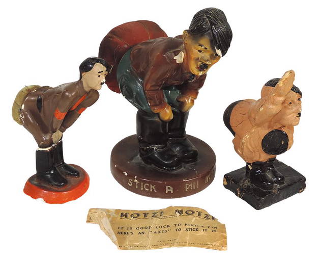 Wwii Hitler Pincushions (3), "stick A Pin In The Axis",