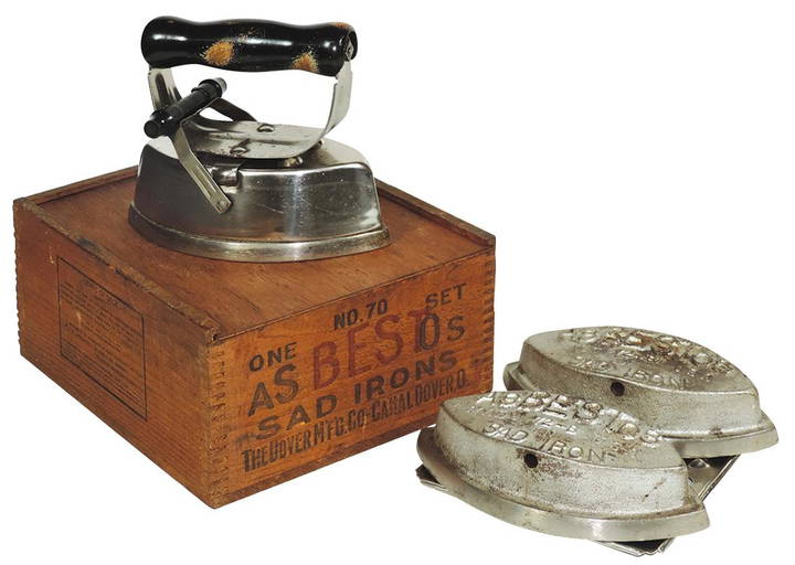 Salesman Sample Kitchenware Sad Iron Set W/wood Box,