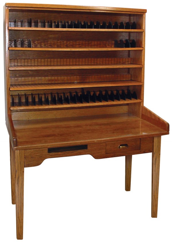 0157: Postal sorting table, oak w/slotted shelves, writ - May 03, 2008 ...