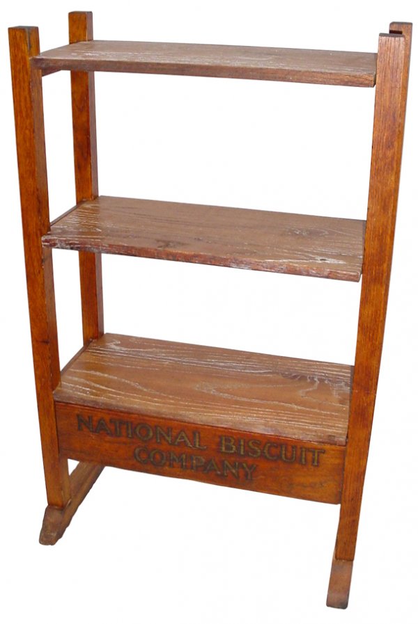 0159: National Biscuit Co. adv display rack, oak w/ 3 d