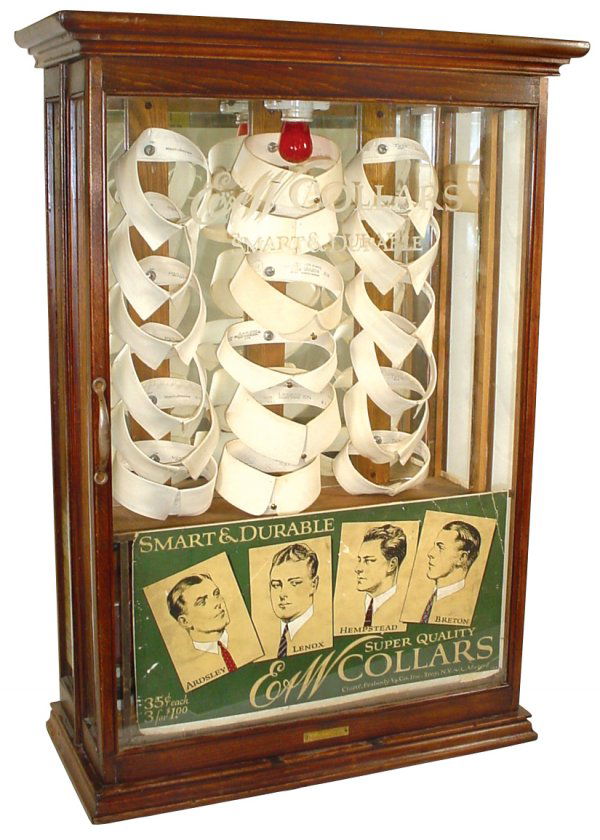 Country store collar display cabinet, E & W Collars, - Nov 02, 2013 | Rich Penn Auctions in IA