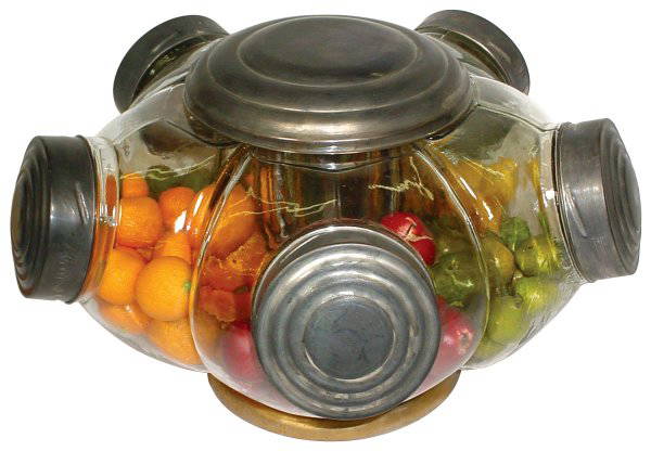 Candy Display, Revolving Base W/five Glass Jars W