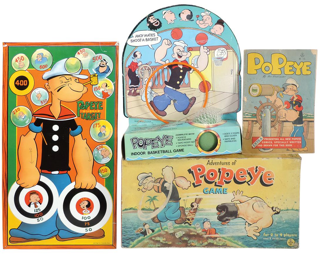 For Auction: Toys (4), all Popeye, Target Shoot, embossed metal from ...